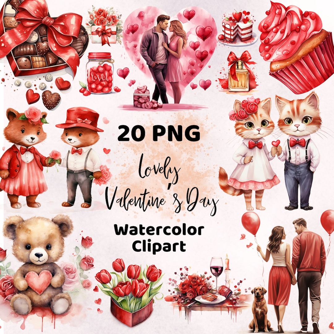Watercolor Valentine's Day Clipart Valentine's Day Png Love Valentine ...