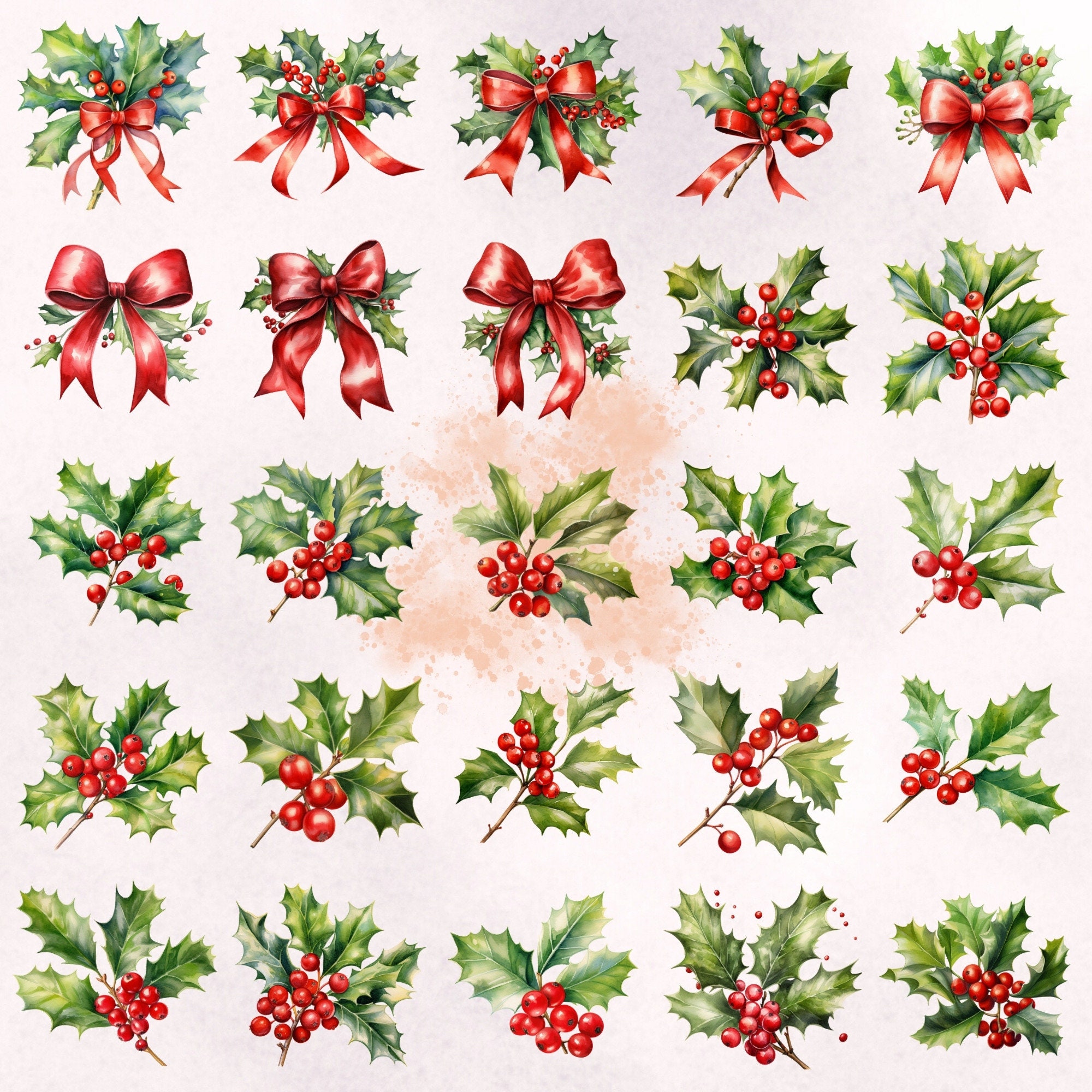 80 Christmas Holly Clipart Watercolor Holly Clipart Bundle Holly Png ...