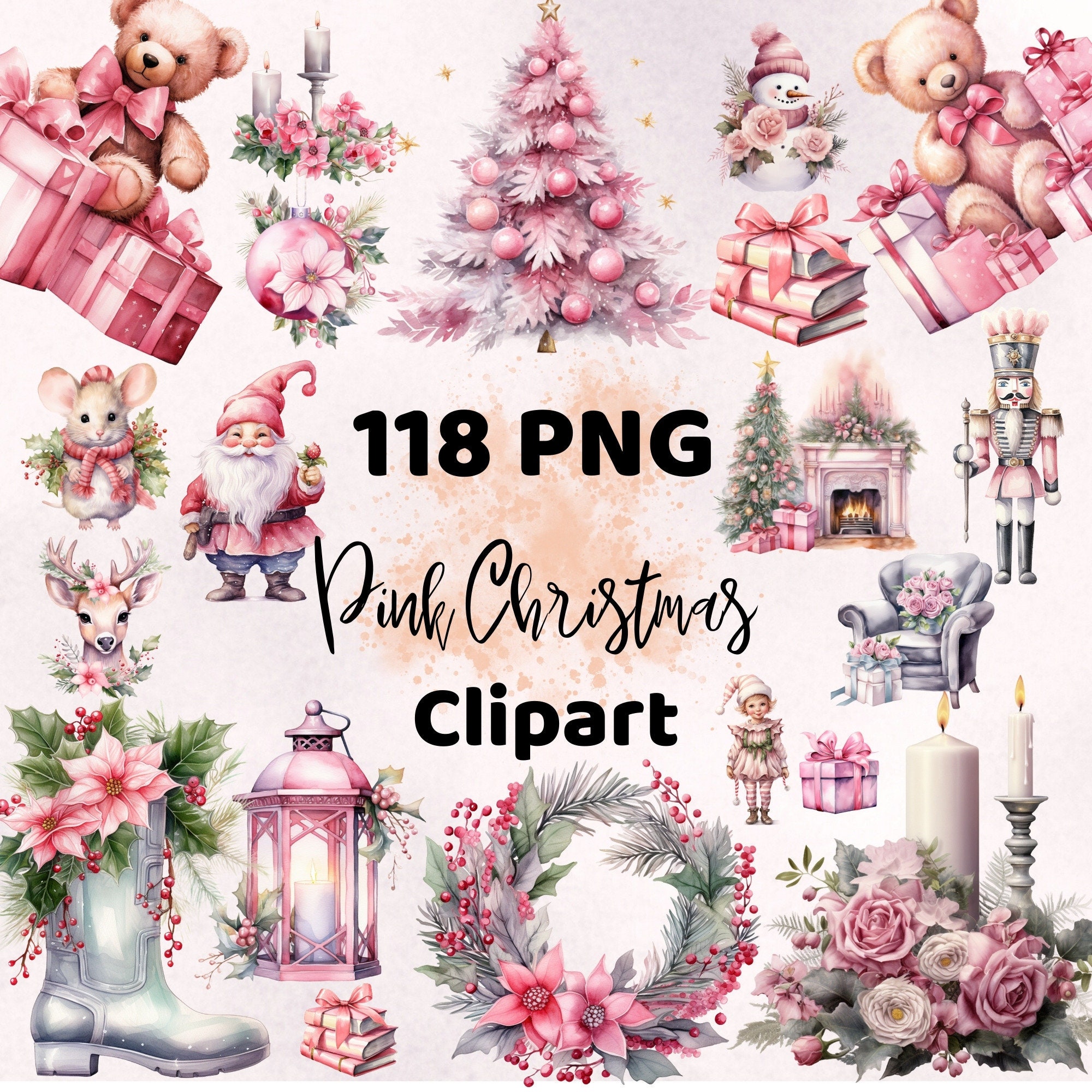 118 Pink Christmas PNG Clipart Pink Winter Clipart Watercolor Clipart ...