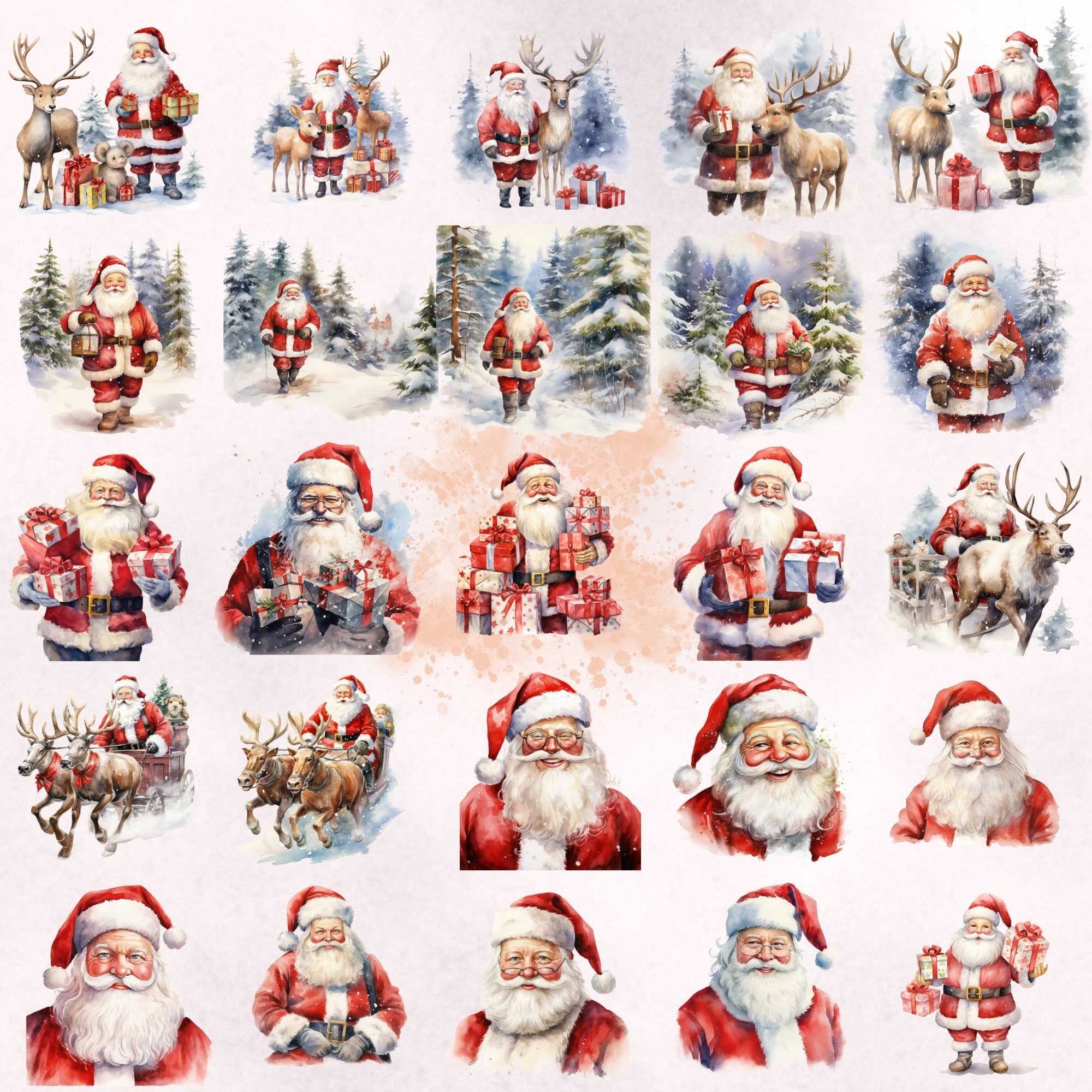 87 Watercolor Santa Clipart Santa Claus PNG Bundle Cute Christmas ...