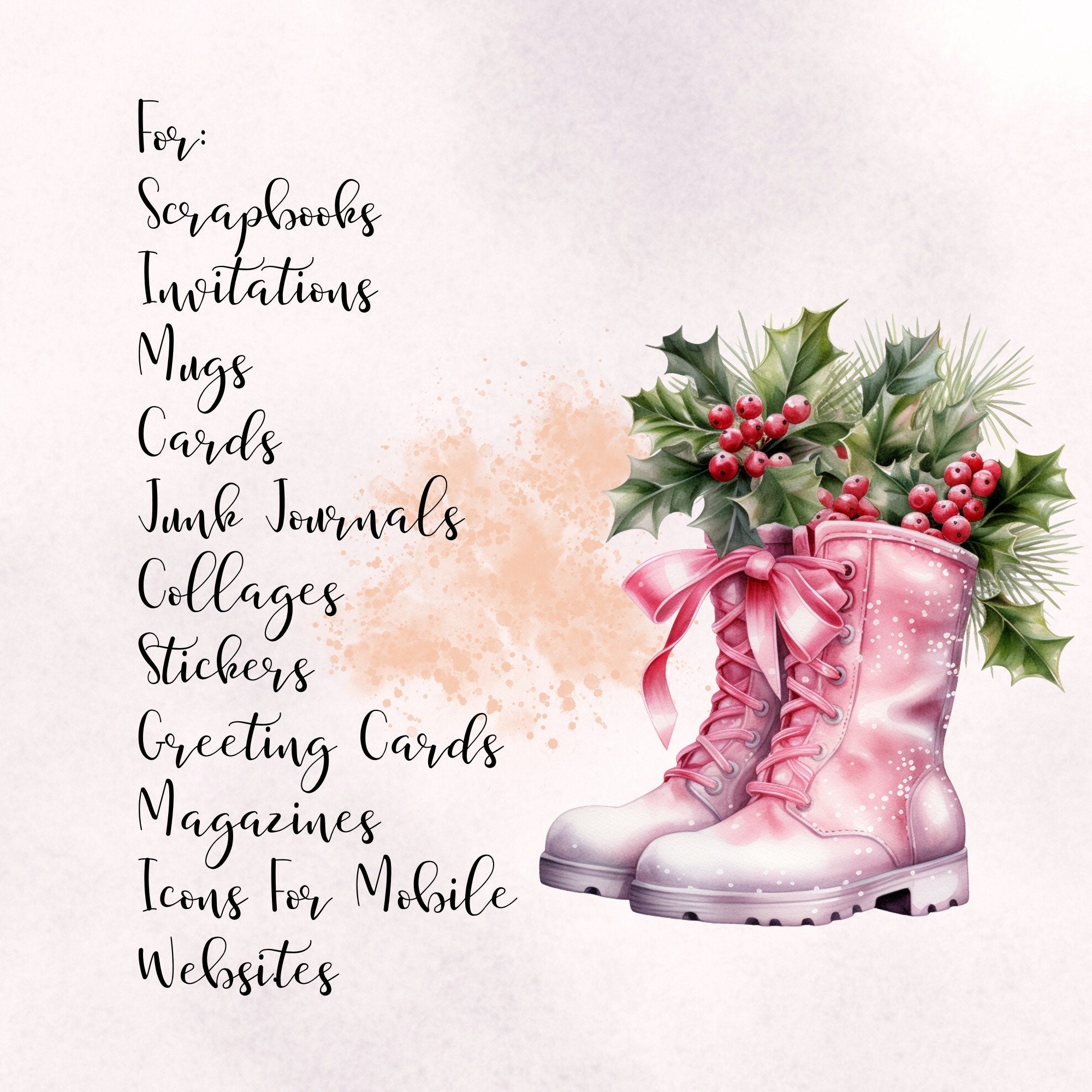 118 Pink Christmas PNG Clipart Pink Winter Clipart Watercolor Clipart ...