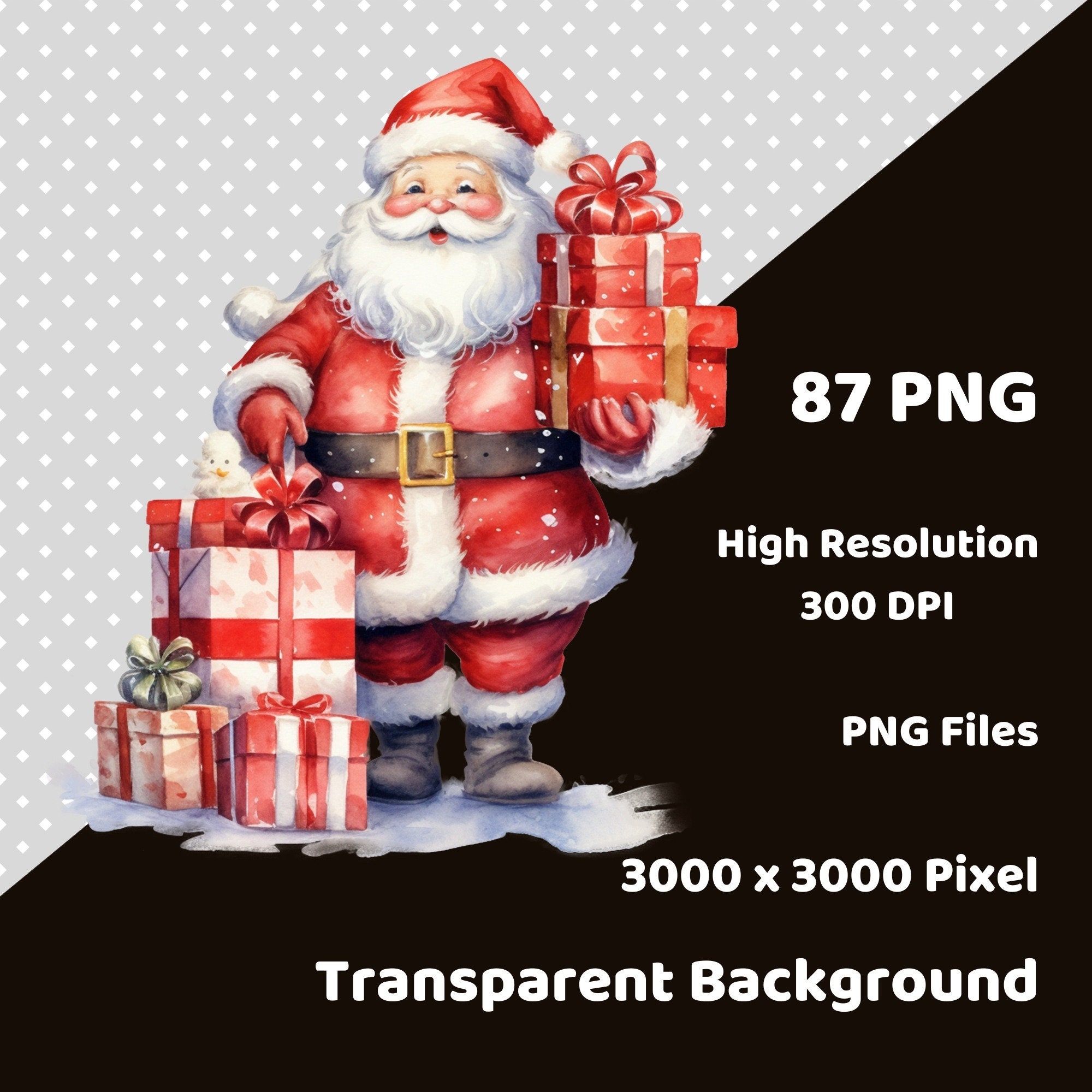 87 Watercolor Santa Clipart Santa Claus PNG Bundle Cute Christmas ...