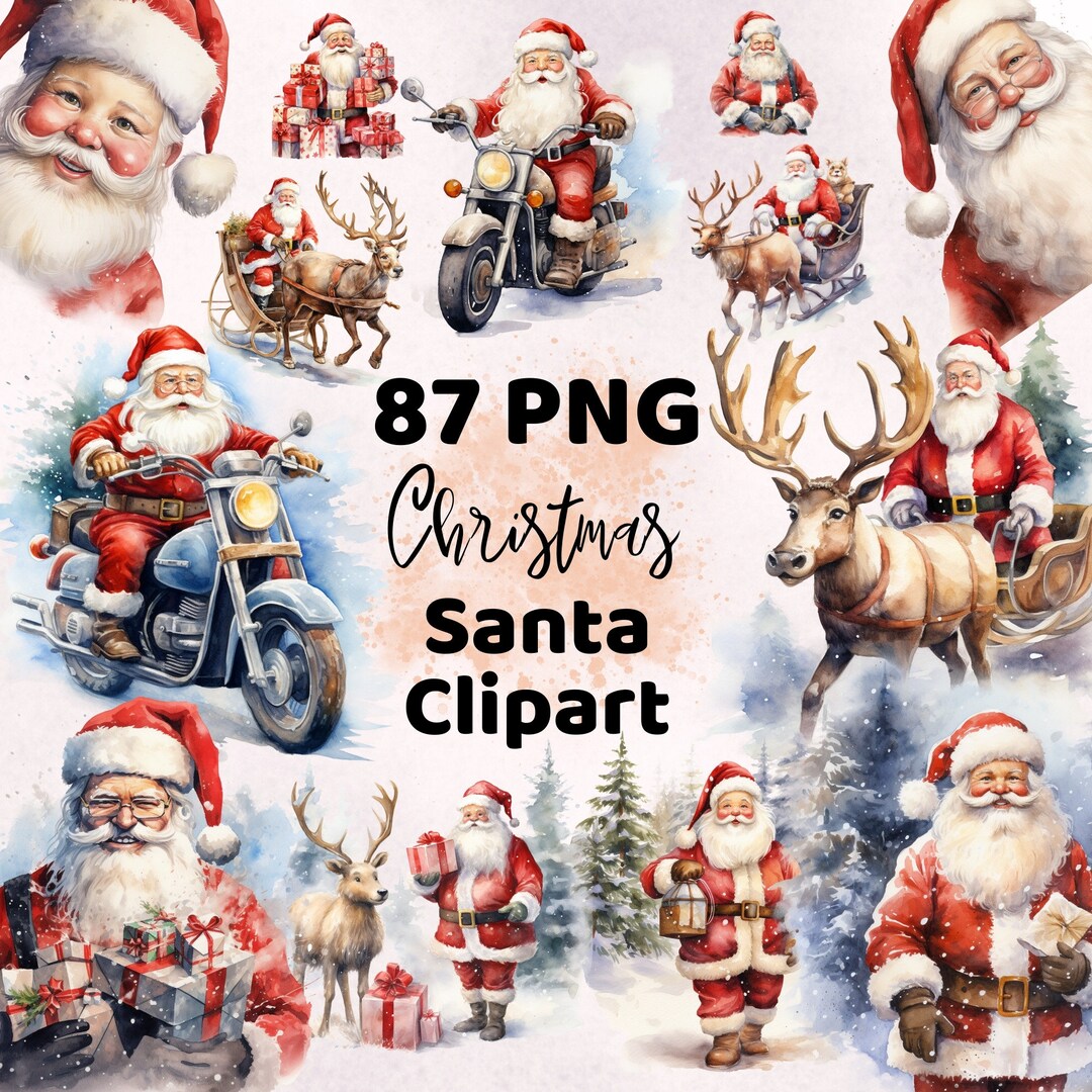 87 Watercolor Santa Clipart Santa Claus PNG Bundle Cute Christmas ...