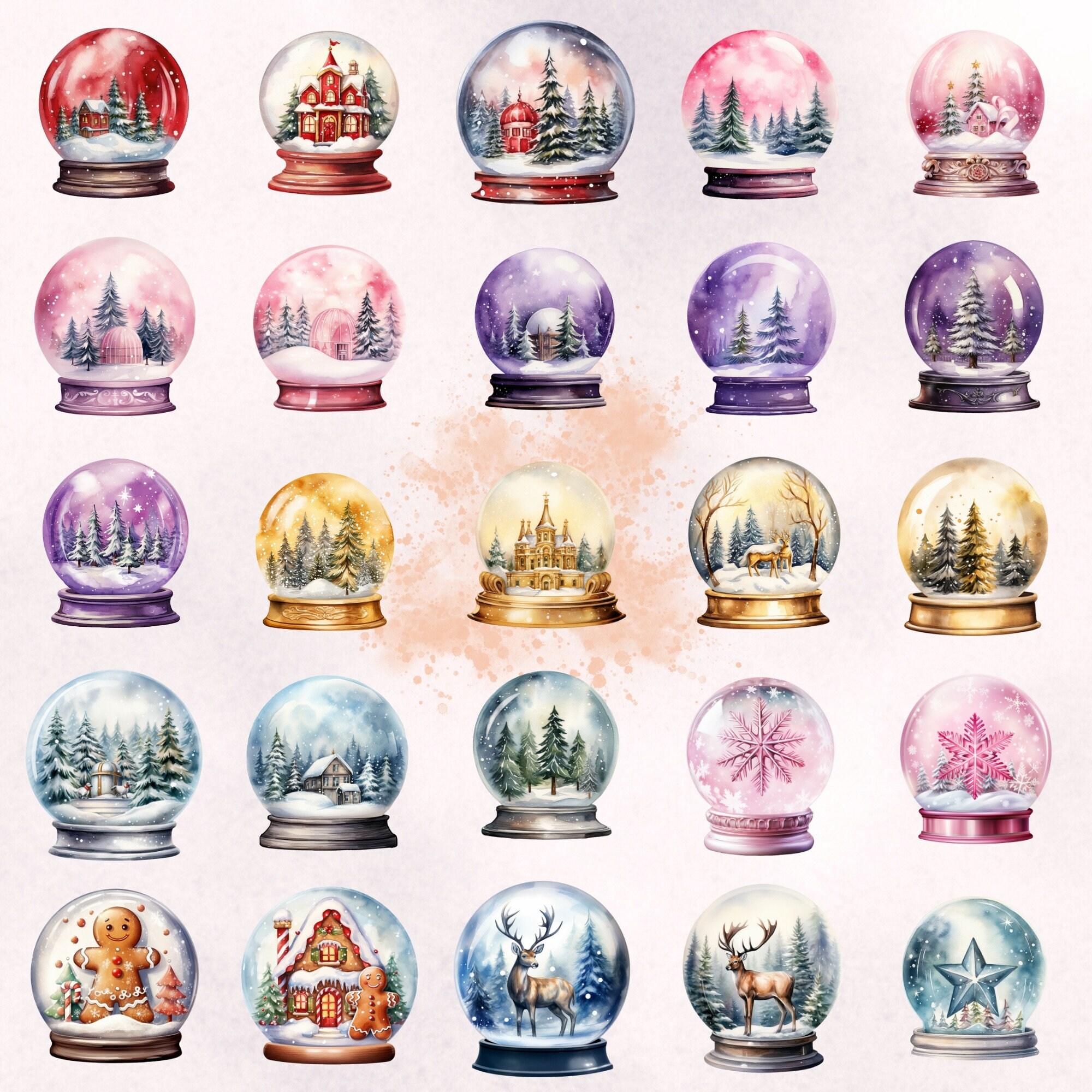 78 Watercolor Snowglobe Clipart Bundle Christmas Snow Globe Clipart ...