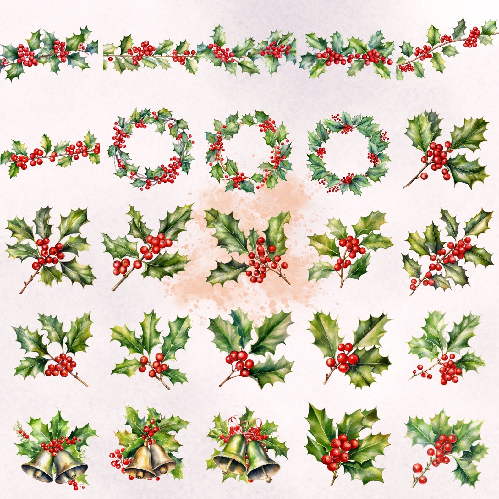 80 Christmas Holly Clipart Watercolor Holly Clipart Bundle Holly Png ...