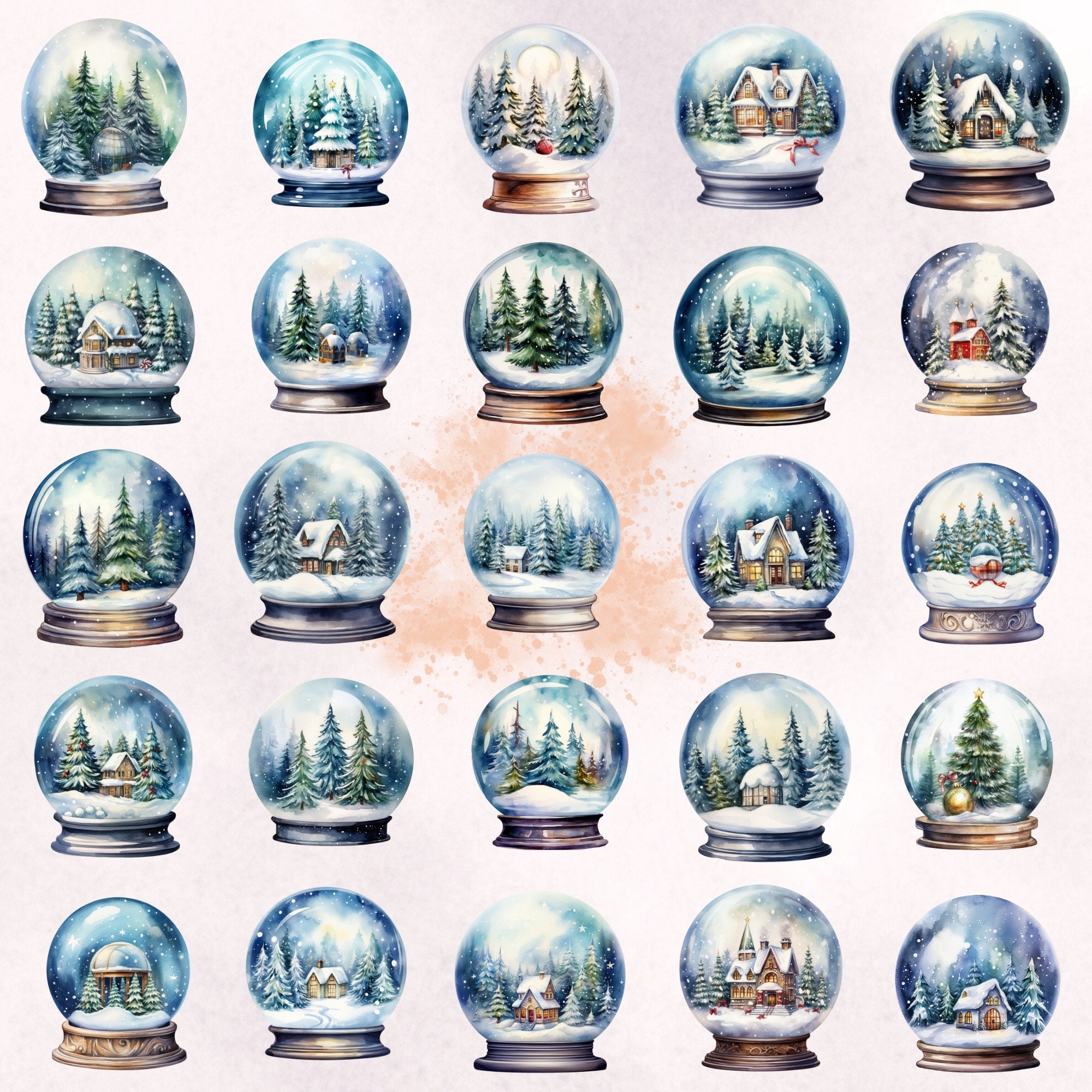 78 Watercolor Snowglobe Clipart Bundle Christmas Snow Globe Clipart ...