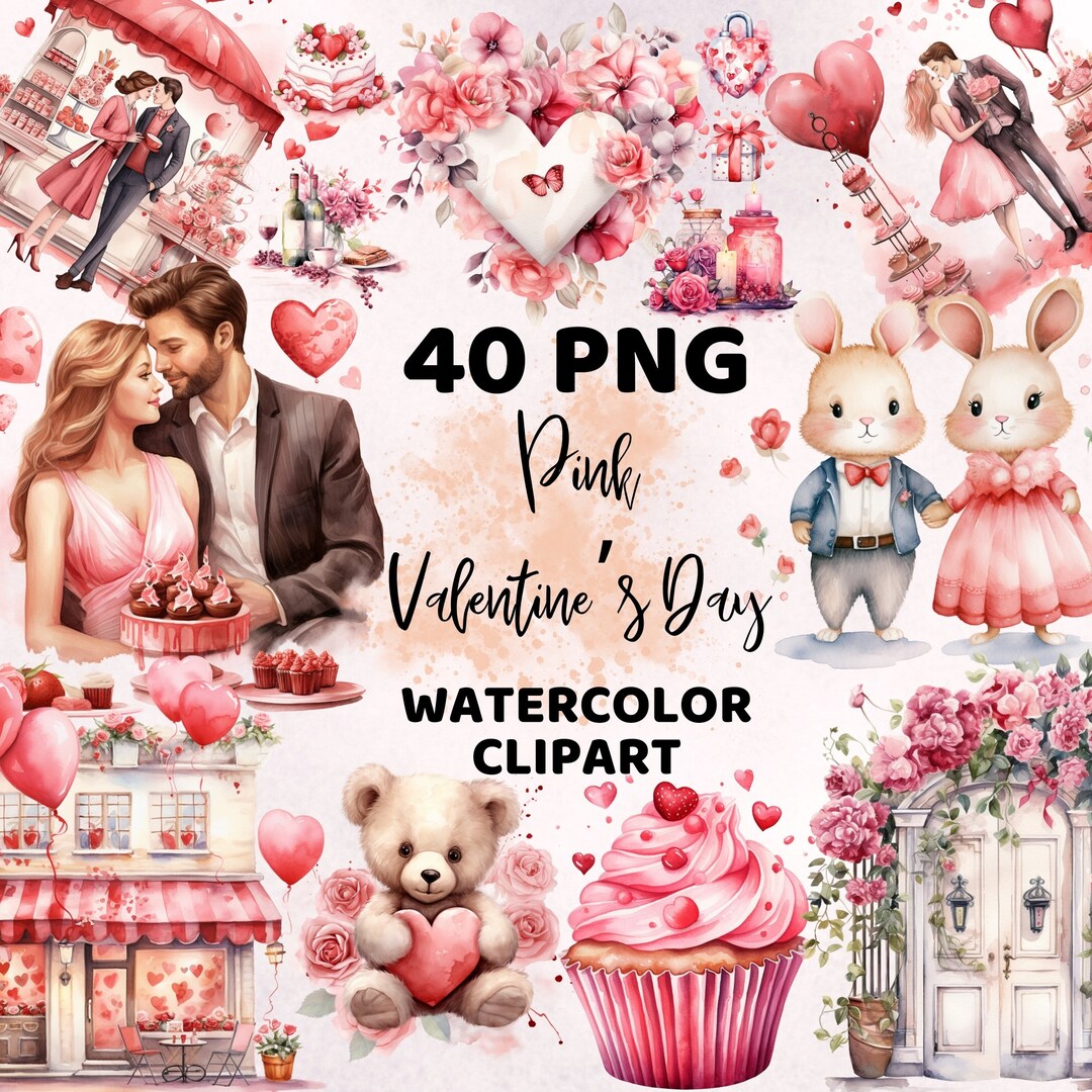Watercolor Valentine's Day Clipart Valentine's Day PNG Love Valentine ...