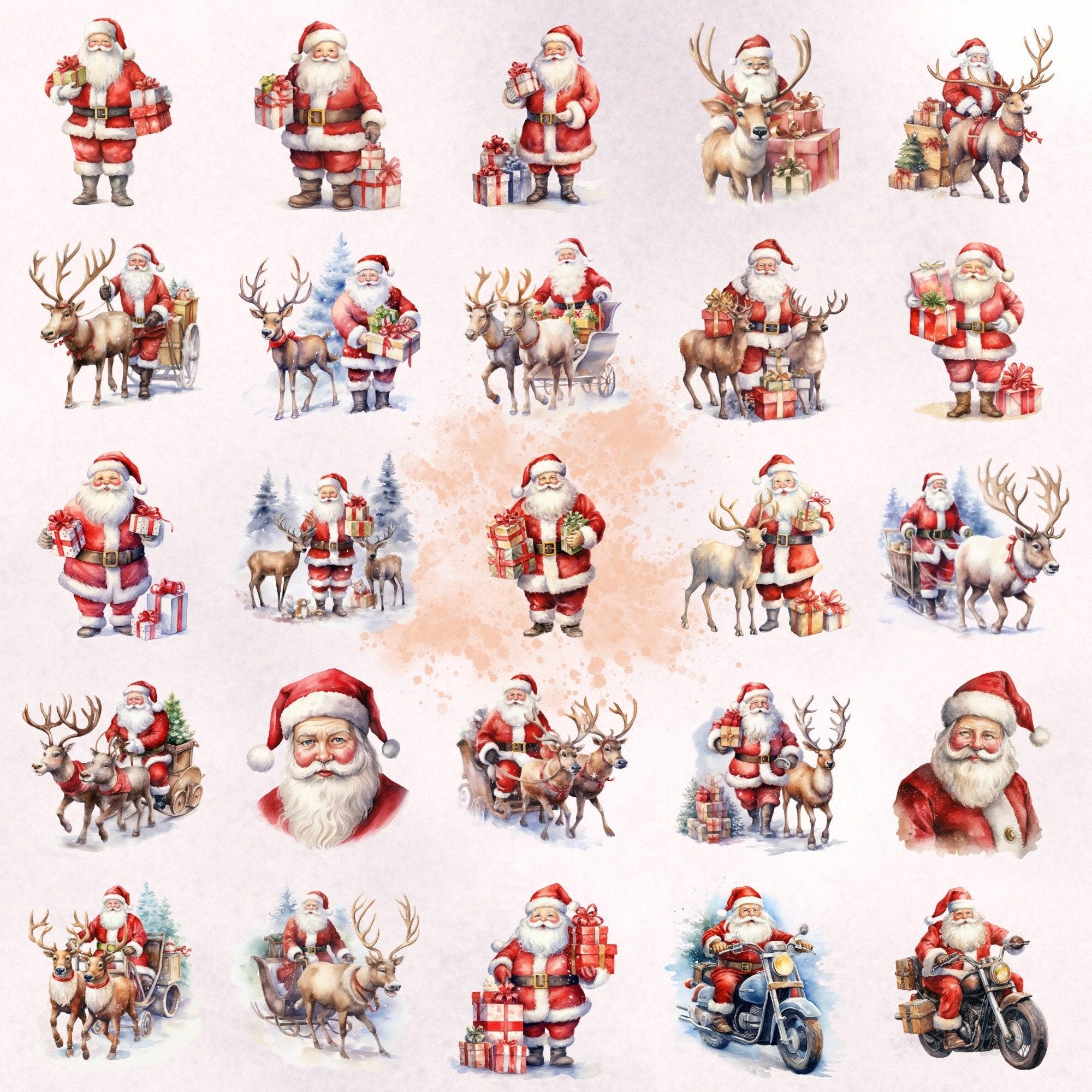 87 Watercolor Santa Clipart Santa Claus PNG Bundle Cute Christmas ...