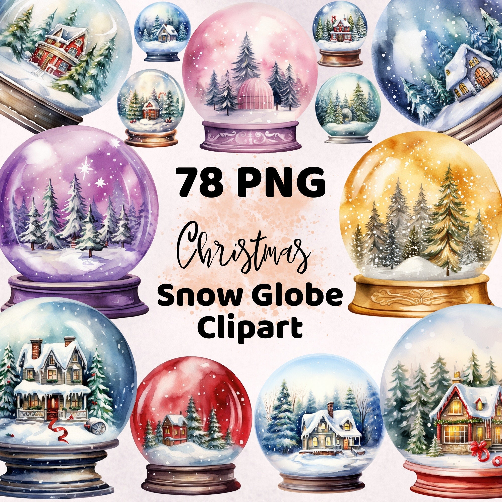 78 Watercolor Snowglobe Clipart Bundle Christmas Snow Globe Clipart ...