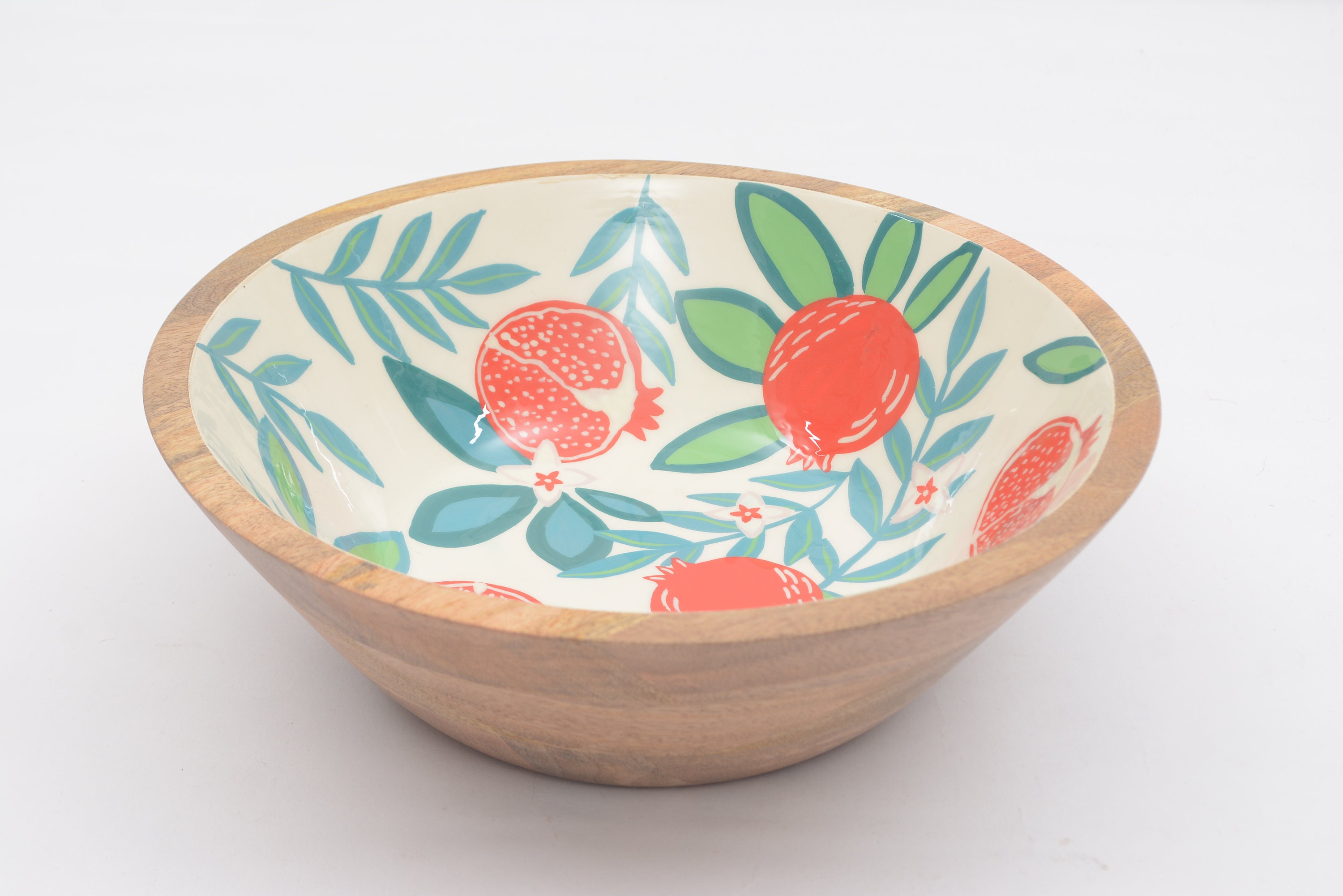 Foresthaven Handmade Large Wooden Enamel Print Serving Bowl for Fruits ...