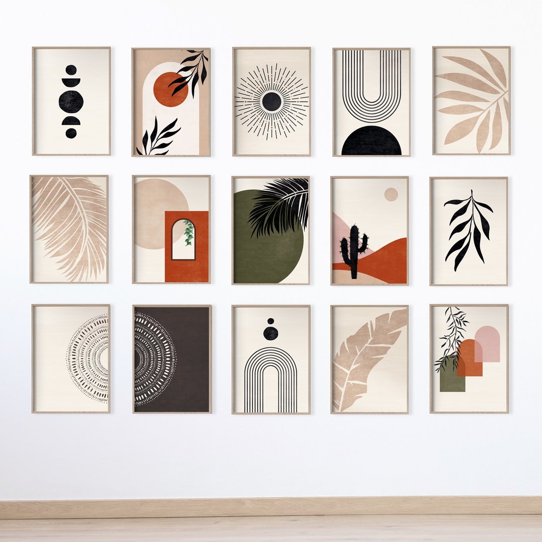 Boho Print Bundle, 15 Pieces of Poster, Gallery Wall Art Set, Neutral ...