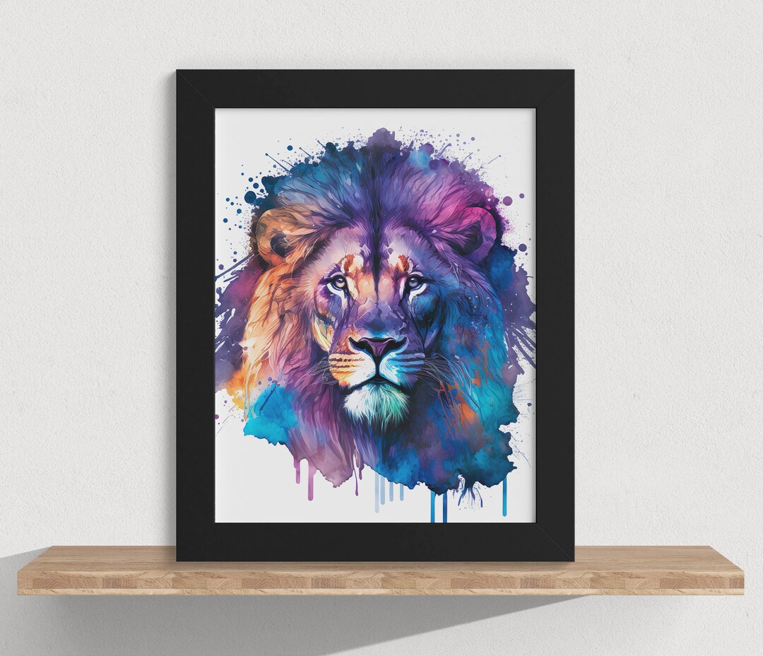 Watercolor Lion Head Print, Printable Wall Art, Colorful Lion Head ...