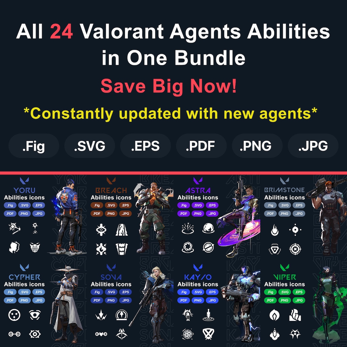 Get All 24 Valorant Agent Abilities in One Bundle new Agent Clove Added Save Big Now Icons in ...