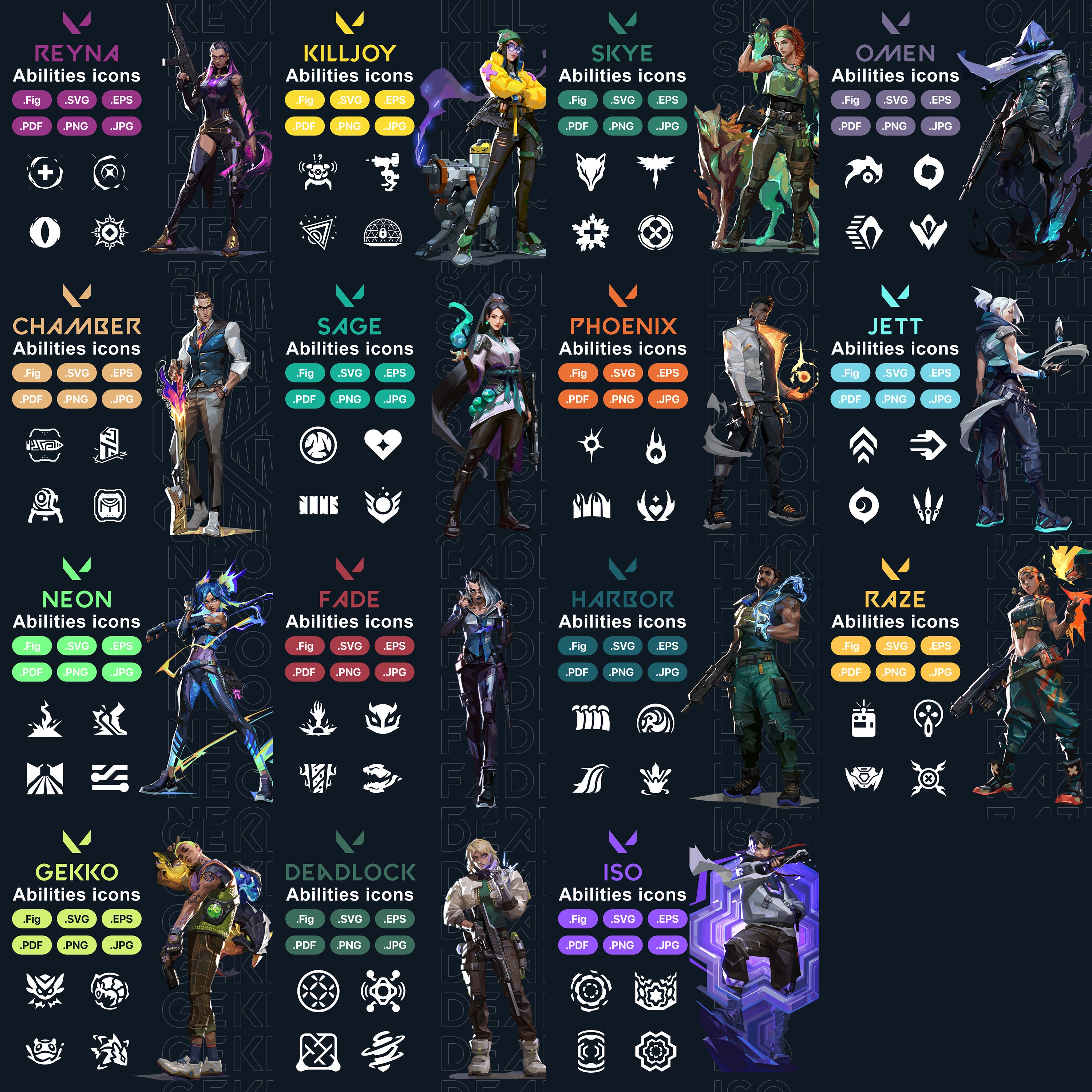 Valorant Yoru Agent Abilities Icons SVG PNG EPS Pdf Figma Vector Logo for Gaming Enthusiasts and ...