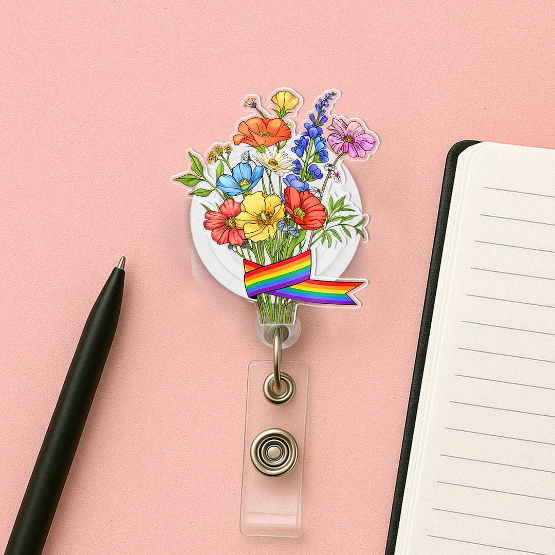 Rainbow Badge Reel, Pride Flower ID Holder, LGBTQ Nurse Clip, Colorful ...