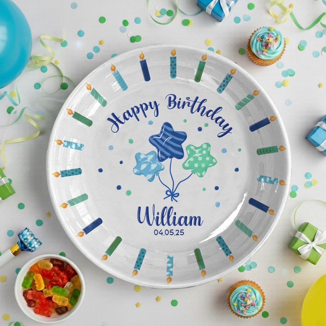 Personalized 1st Birthday Plate for Boy, Custom Happy Birthday Ceramic ...