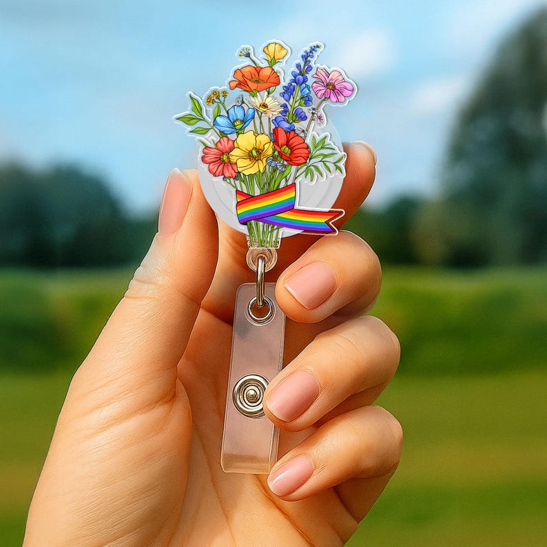 Rainbow Badge Reel, Pride Flower ID Holder, LGBTQ Nurse Clip, Colorful ...