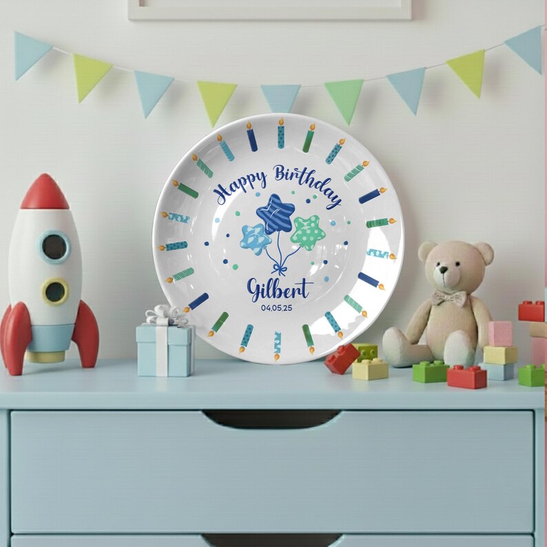 Personalized 1st Birthday Plate for Boy, Custom Happy Birthday Ceramic ...