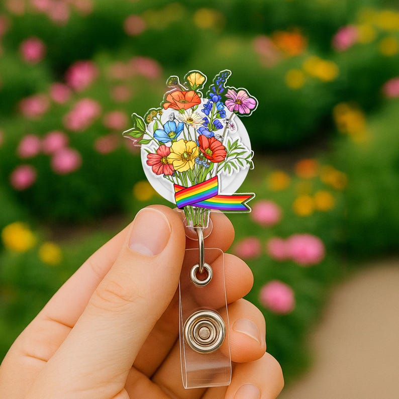 Rainbow Badge Reel, Pride Flower ID Holder, LGBTQ Nurse Clip, Colorful ...