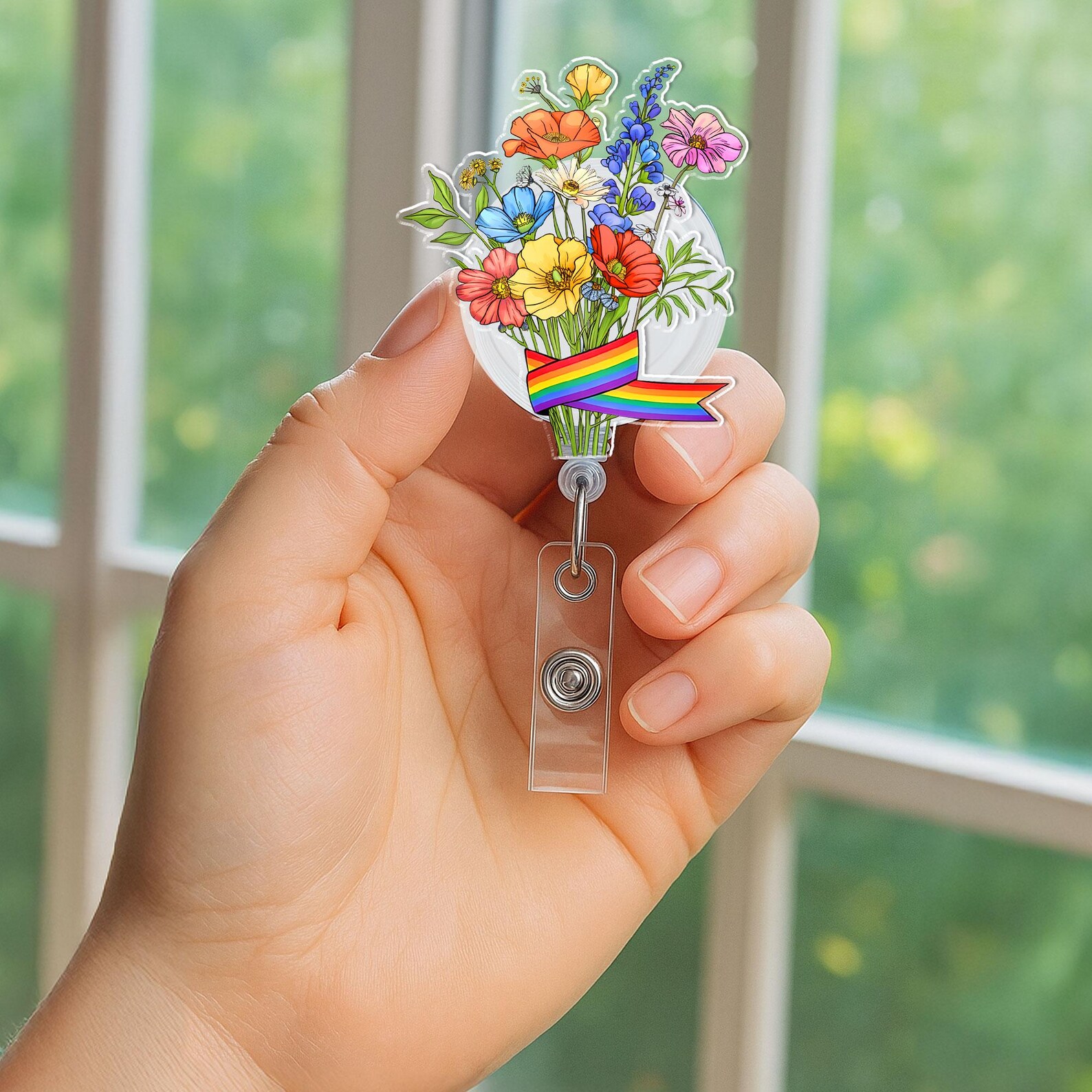 Rainbow Badge Reel, Pride Flower ID Holder, LGBTQ Nurse Clip, Colorful ...