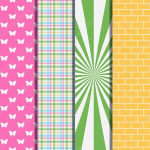 Summer Color Patterns Digital Paper, Blue, Yellow, Green and Pink ...