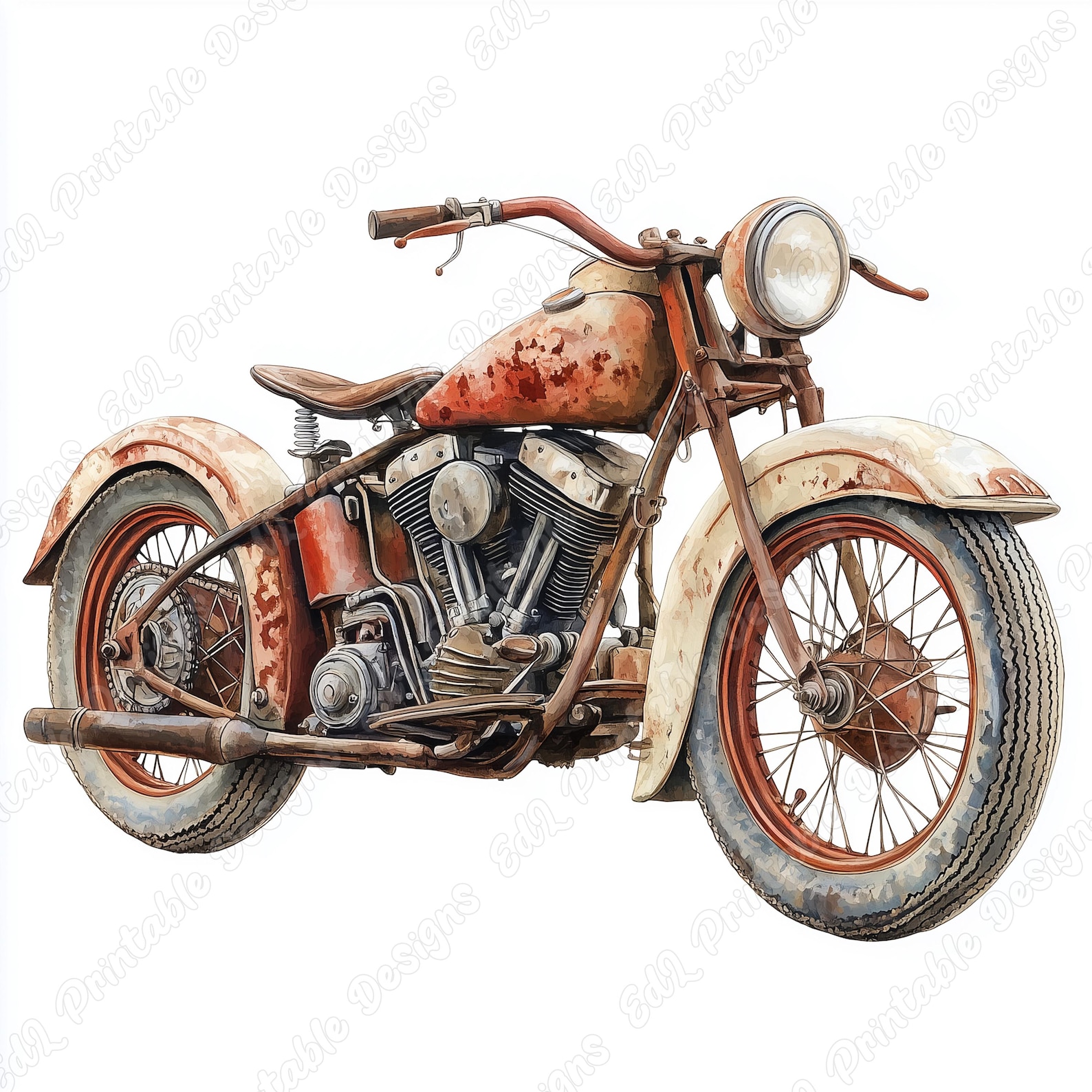 20 Vintage Old Motorcycle Clip Art, Classic Bike Printable Image ...