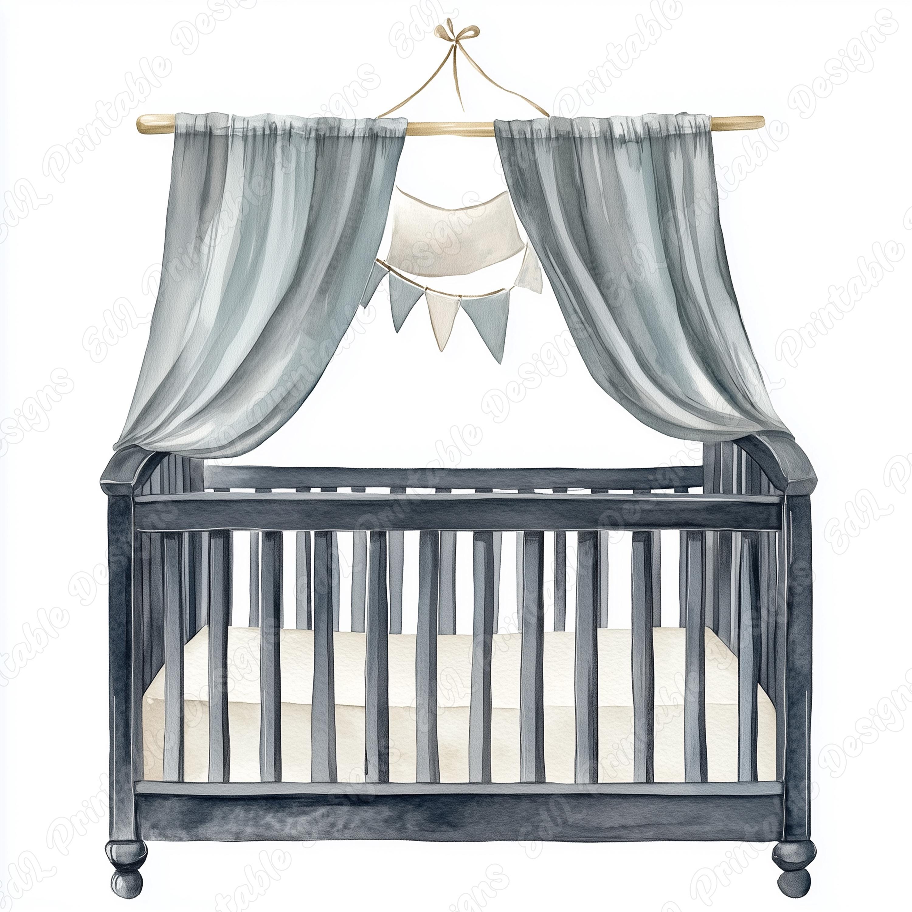 Watercolor Baby Crib Clipart, Nursery Scrapbook Paper (digital Download ...