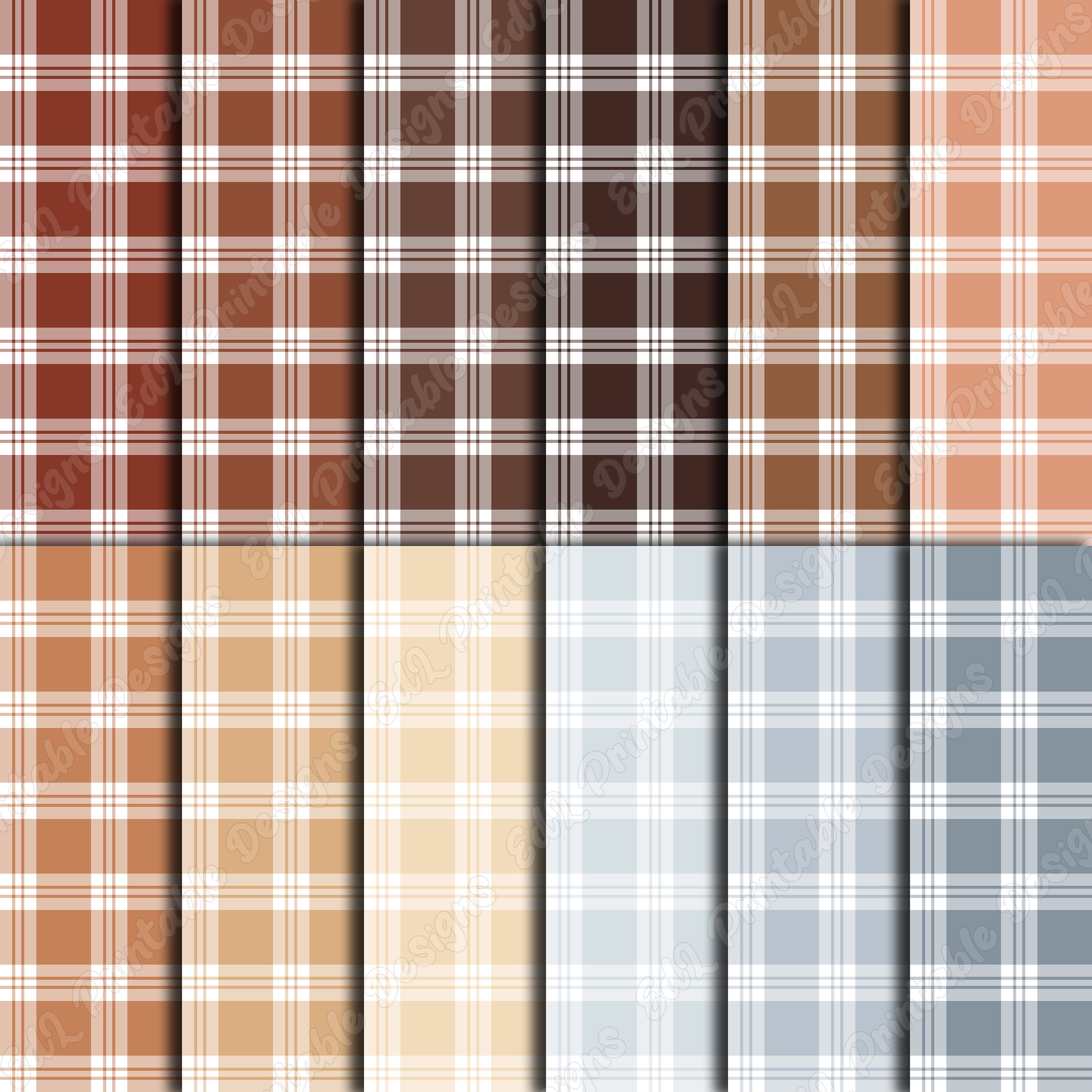 100 Plaid Digital Paper, Tartan Printable Background, Gingham Scrapbook ...