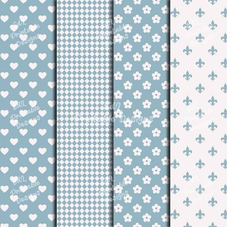 Powder Blue and White Digital Paper, Baby Boy Blue Printable Background ...