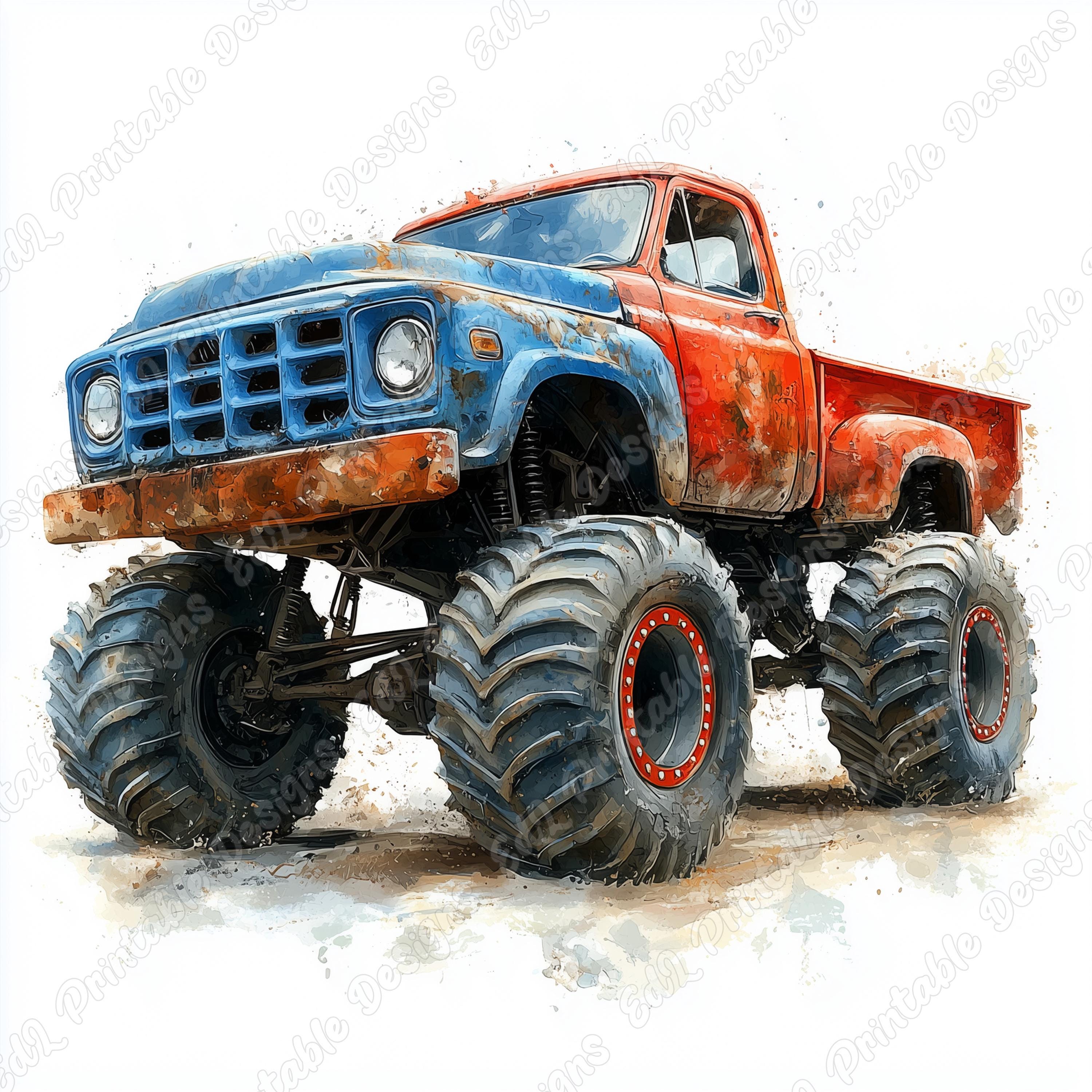 Watercolor Monster Truck Clip Art, off Road Car Printable (JPG Bundle ...