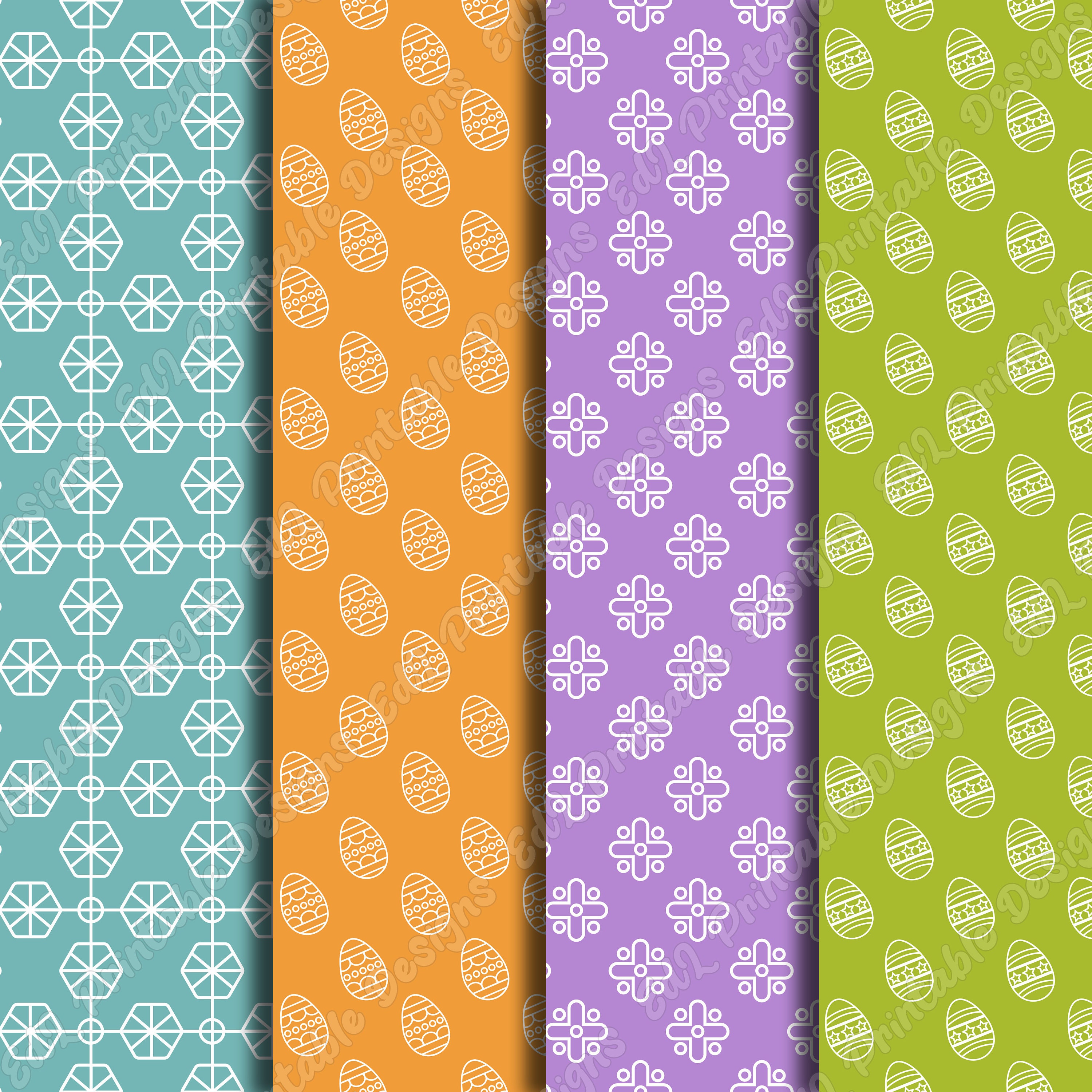 Happy Easter Drawing Pattern Digital Paper, Cute Easter Egg Printable ...