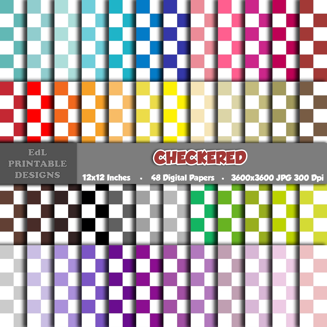 Checkered Digital Paper, Checkerboard Printable Background, Checker ...