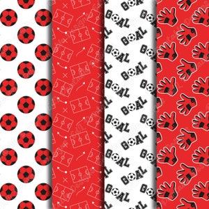 Soccer Digital Paper, Football Printable Background, Red Soccer Ball ...