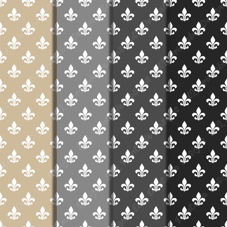 White Fleur De Lis Digital Paper, French Lotus Symbol Printable ...