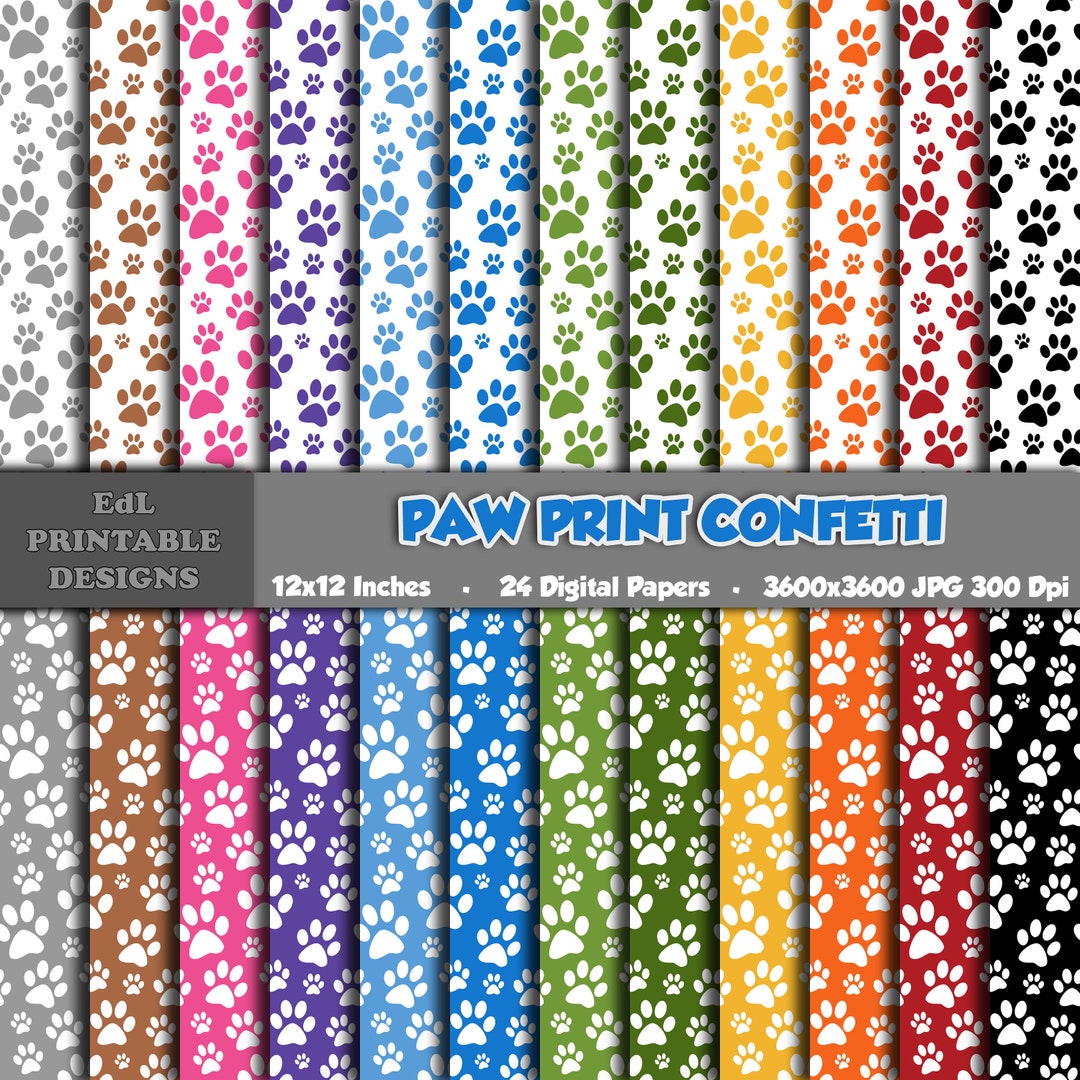 Paw Print Confetti Digital Paper, Animal Paw Printable Background ...