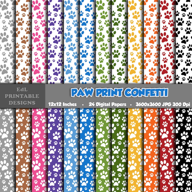 Paw Print Confetti Digital Paper Animal Paw Printable - Etsy