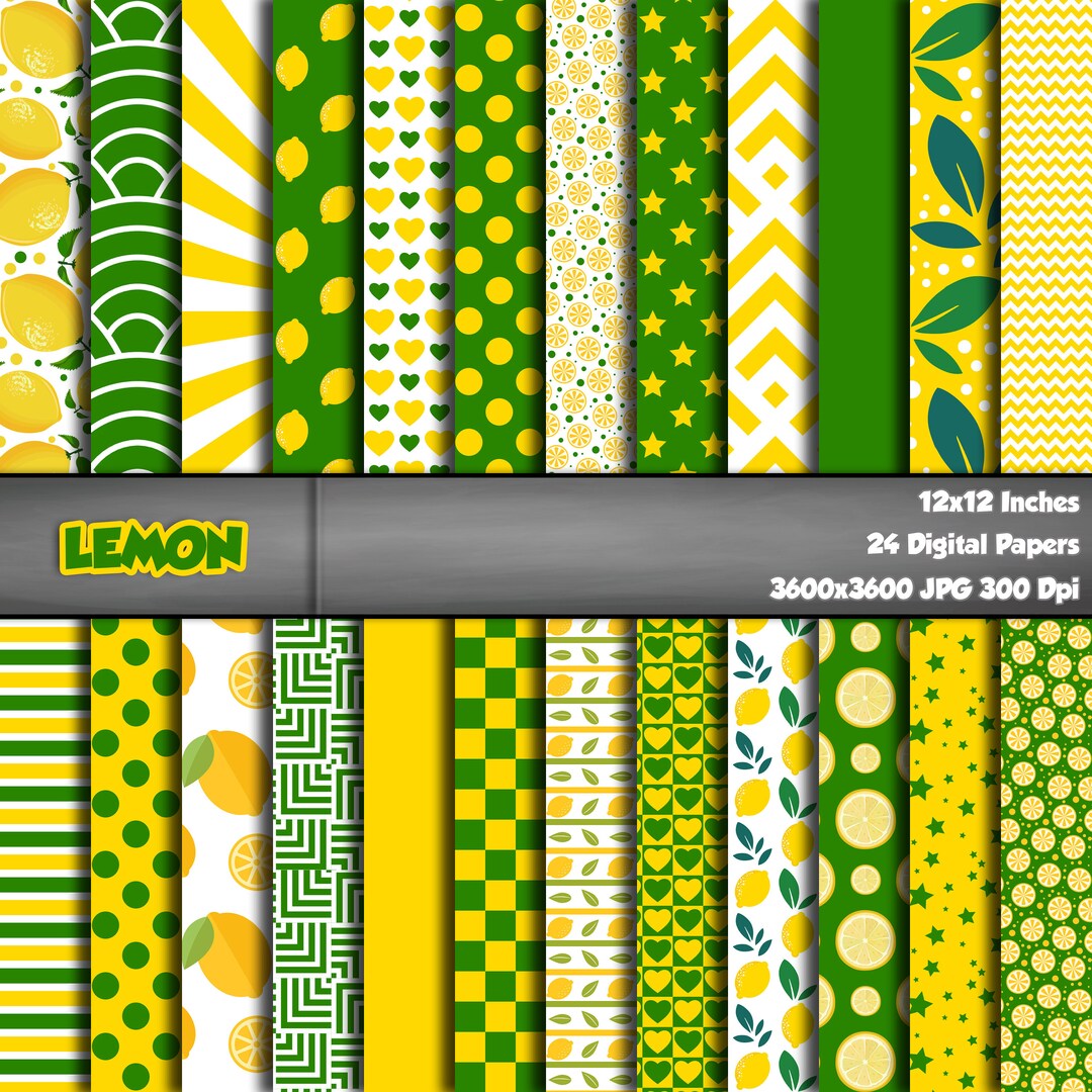 Lemon Digital Paper Pack, Fruit Printable Background, Citrus Scrapbook ...