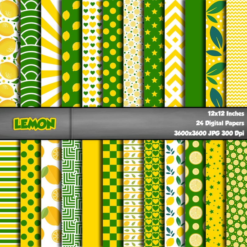 Lemon Digital Paper Pack, Fruit Printable Background, Citrus Scrapbook ...