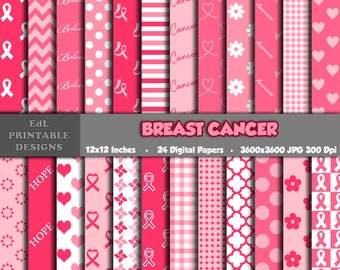 Breast Cancer Awareness Digital Papers, Pink Hope Ribbon Backgrounds, 8 ...
