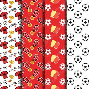 Soccer Digital Paper, Football Printable Background, Red Soccer Ball ...