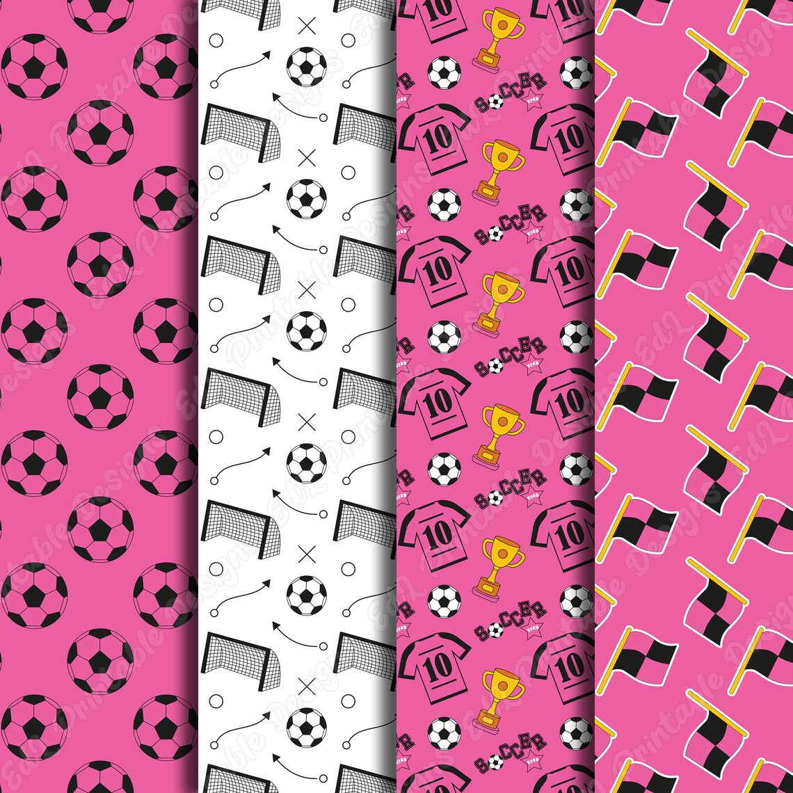 Pink Soccer Ball Digital Paper Pack, Football Pattern, Sports Theme ...