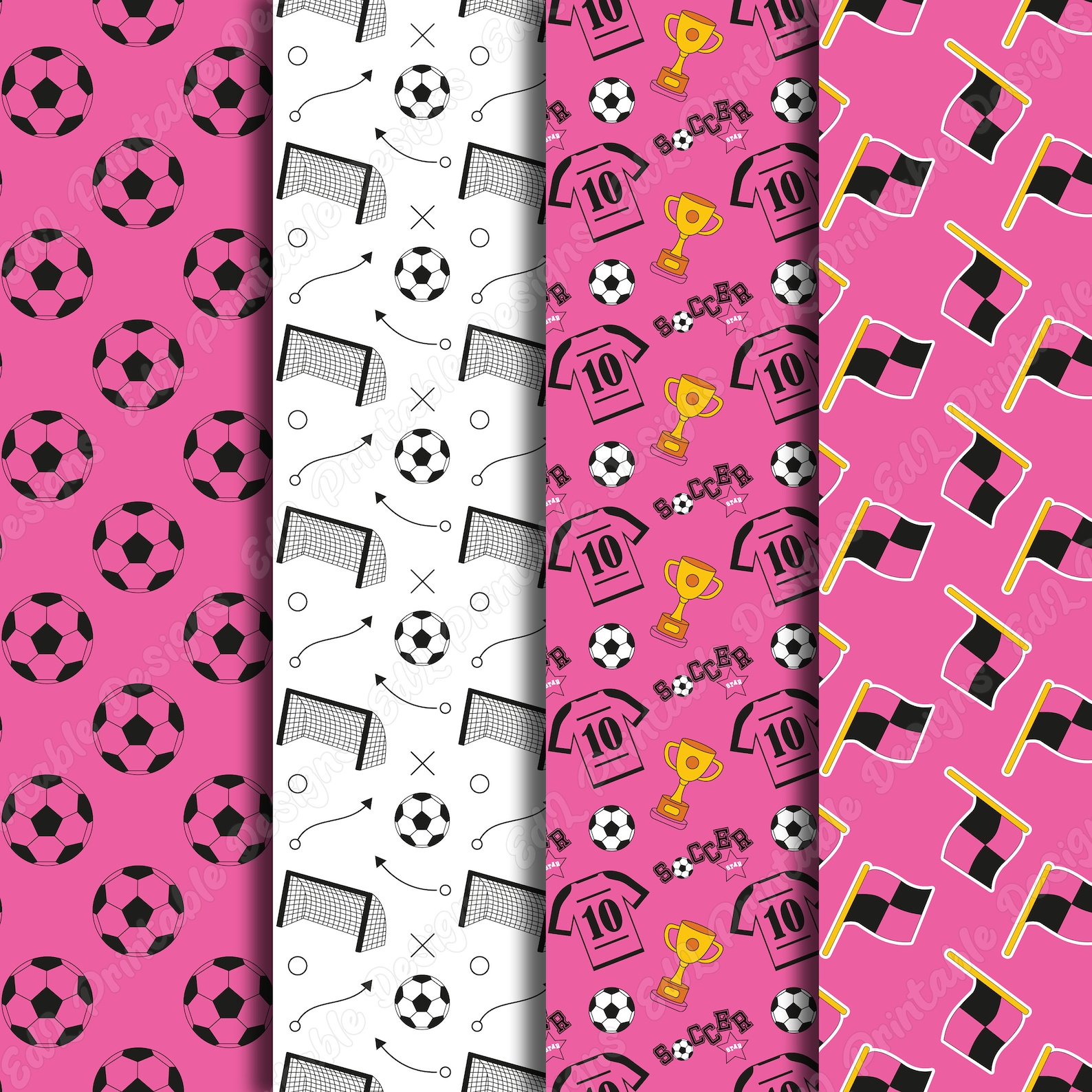 Soccer Digital Paper, Football Printable Background, Pink Soccer Ball ...