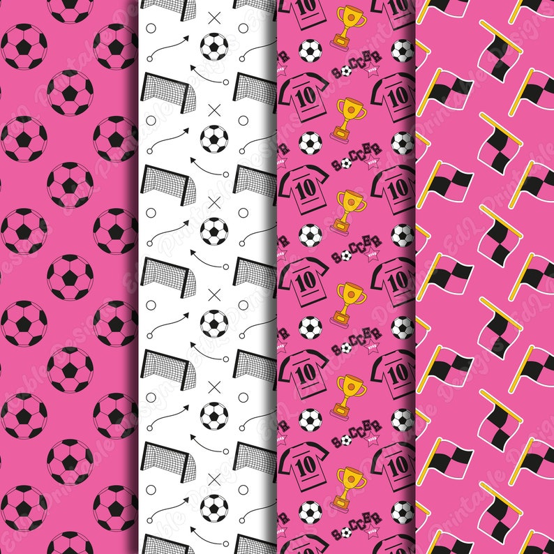 Pink Soccer Ball Digital Paper Pack, Football Pattern, Sports Theme ...