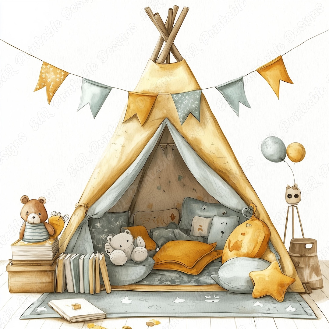 20 Cute Teepee Tent Clip Art, Printable Cozy Children Tipi, Sleepover ...