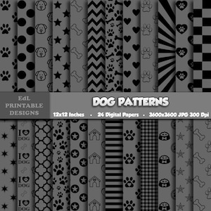 Gray and Black Dog Patterns Digital Paper, Animal Prints Background ...