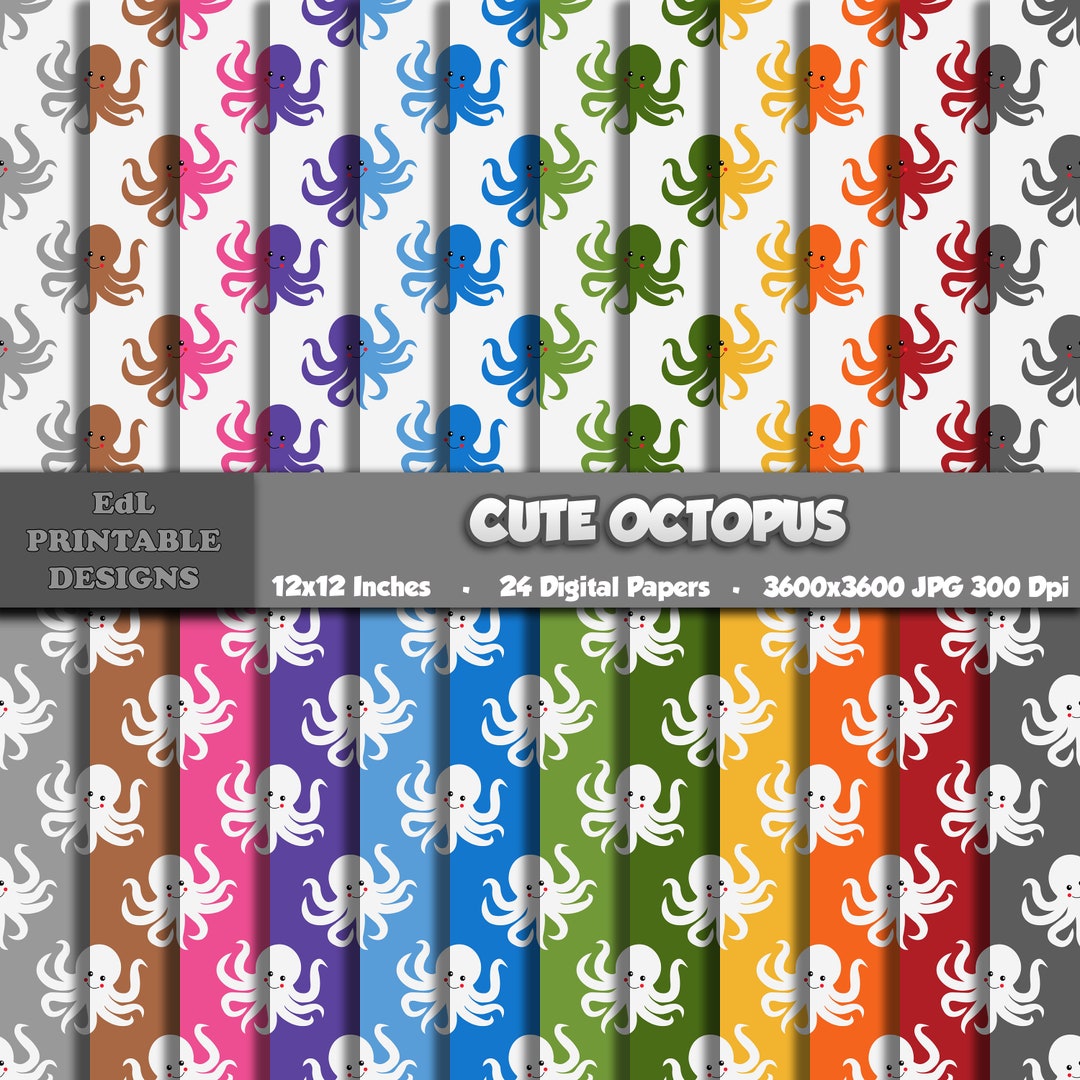 Cute Octopus Digital Paper Pack, Sea Animals Printable Background ...