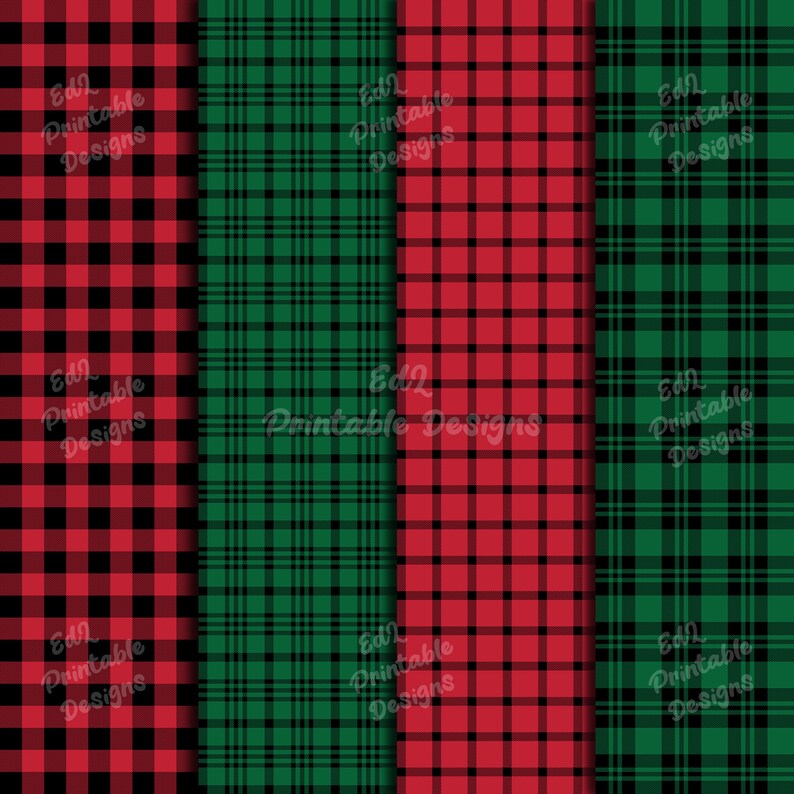 Christmas Buffalo Plaid Digital Paper, Green & Red, Scrapbook (digital ...