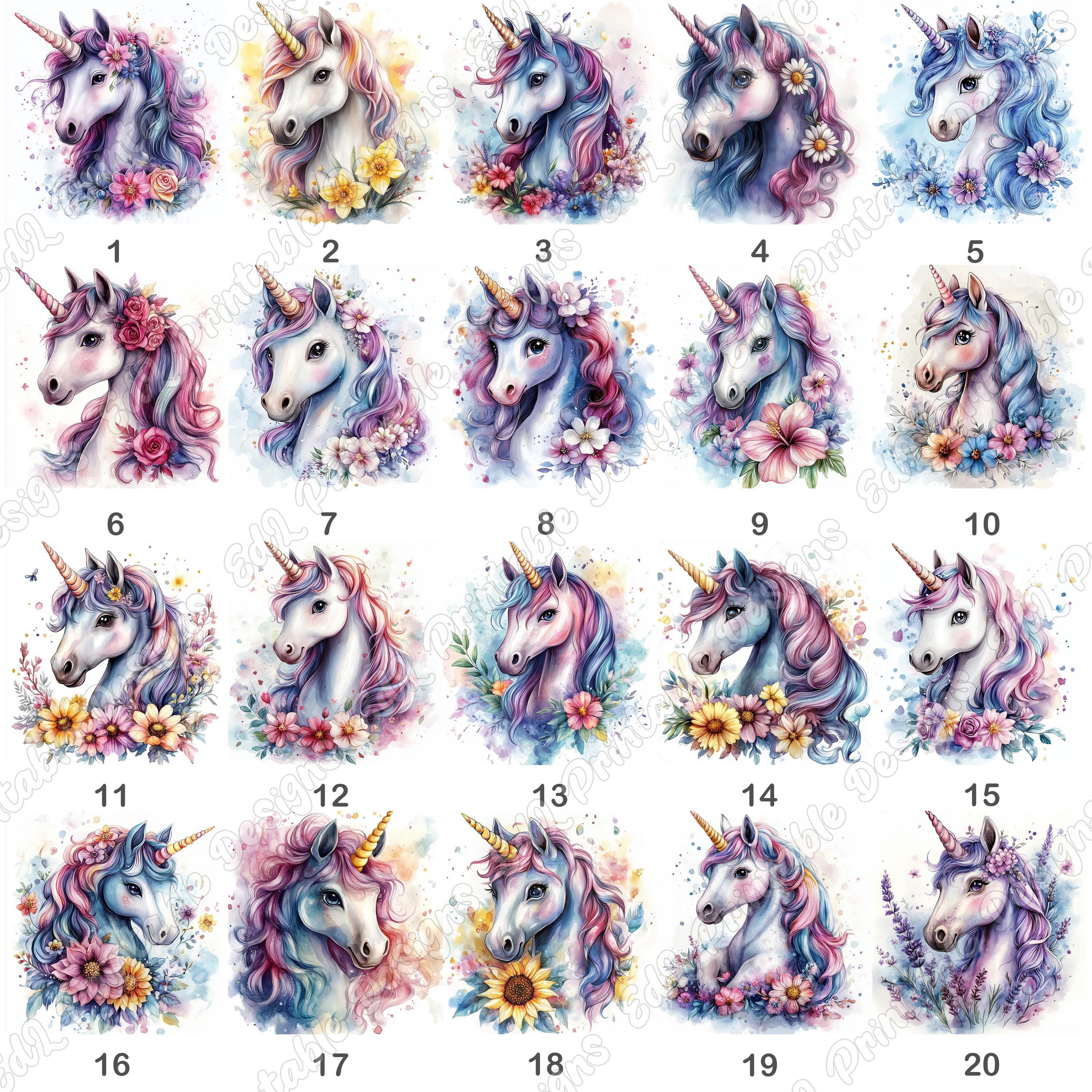 Watercolor Unicorn Clip Art, Rainbow Unicorns, Flower Crown (JPG ...