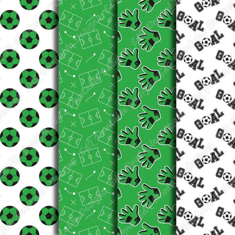 Soccer Digital Paper, Football Printable Background, Green Soccer Ball ...