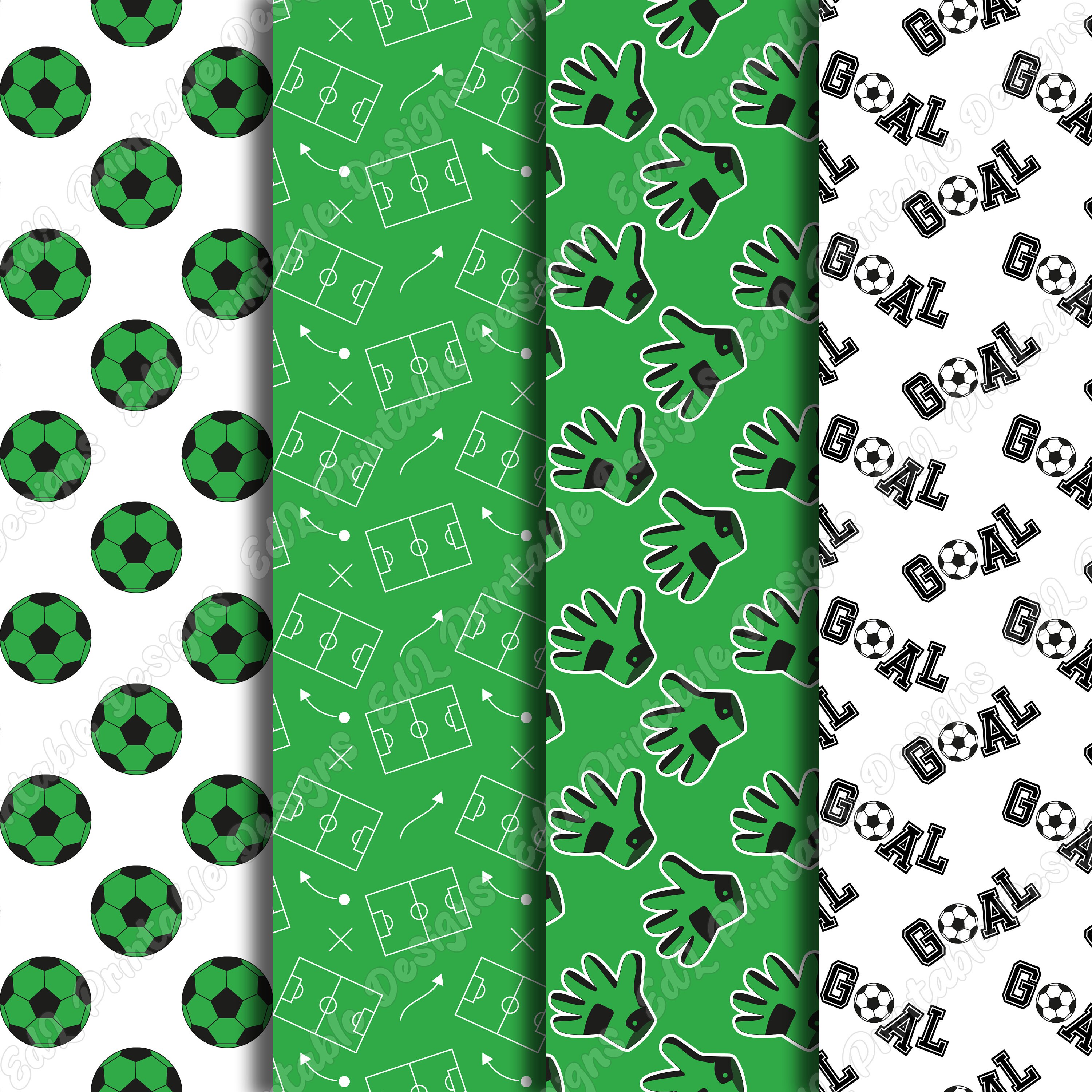 Soccer Digital Paper, Football Printable Background, Green Soccer Ball ...